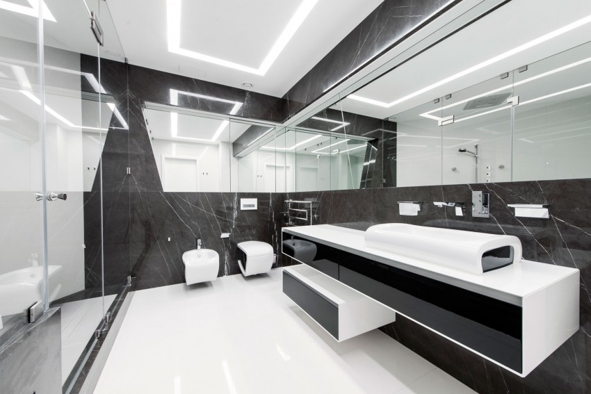 Moderne badkamer met grijs en wit - Badkamers voorbeelden
